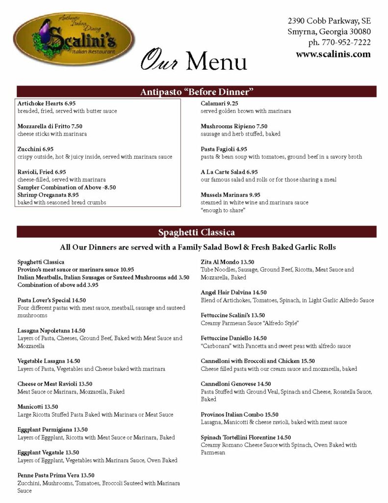 Menu – Scalinis Italian Restaurant